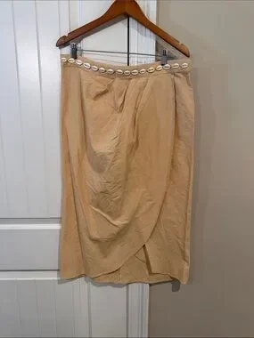 Zara | Skirts | Zara Beige Midi Wrap Skirt With Shell Trim | Poshmark